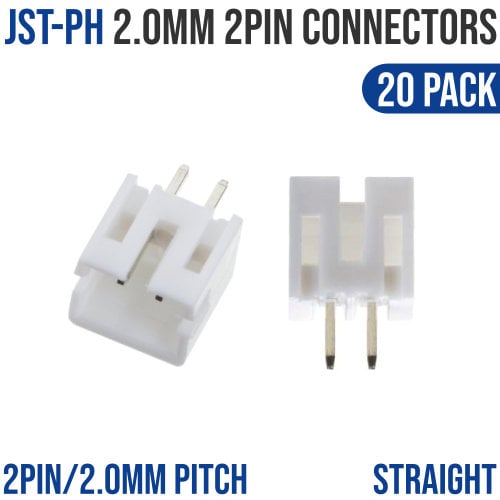 JST-PH 2 Pin Connector - Vertical Mount (20 Pack) - Micro Robotics